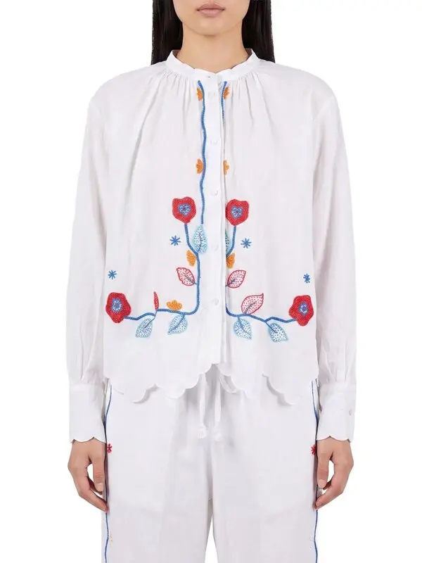 FORTE_FORTE Embroidered Scalloped Hem Shirt - Gnawed Blue