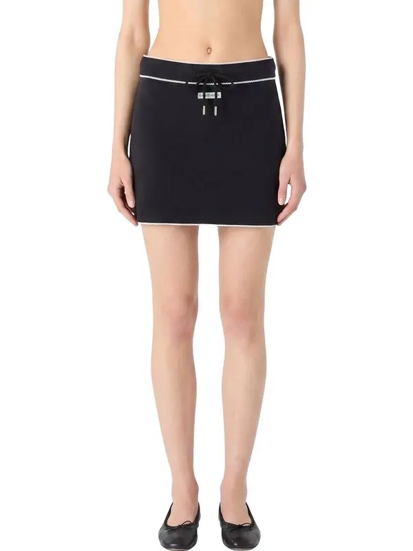 MARINE SERRE Ribbed Mini Skirt With Drawstring Waist - Black