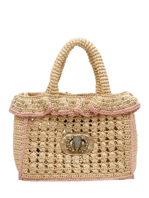 Kurt Geiger Straw Top Handle Bag With Embellishments - Beige