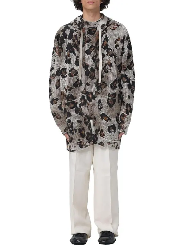 LANEUS Animal Print Cotton Hooded Cardigan - Multicolor