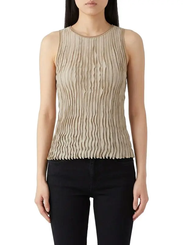Giorgio Armani Pleated Silk Top - Sand
