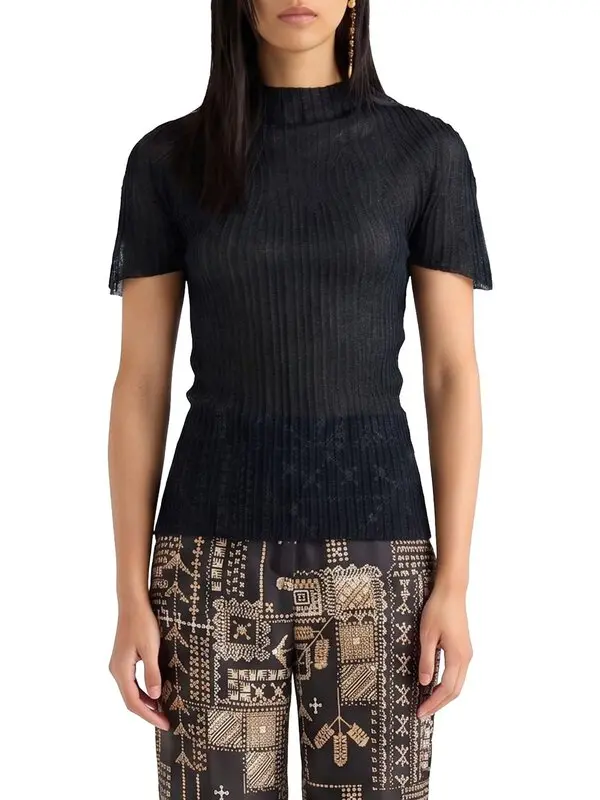 Momoni Ribbed Lurex Viscose Blend Sweater - Black