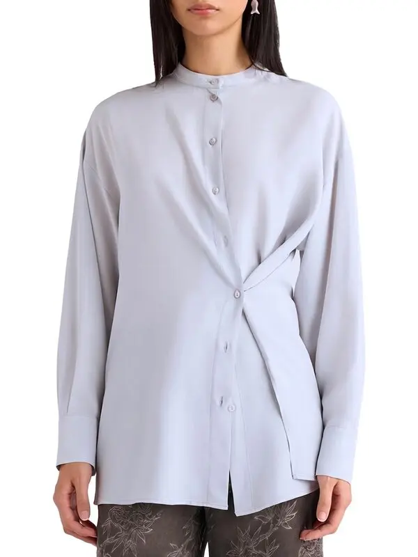 Momoni Silk Blend Shirt With Mandarin Collar - Ice