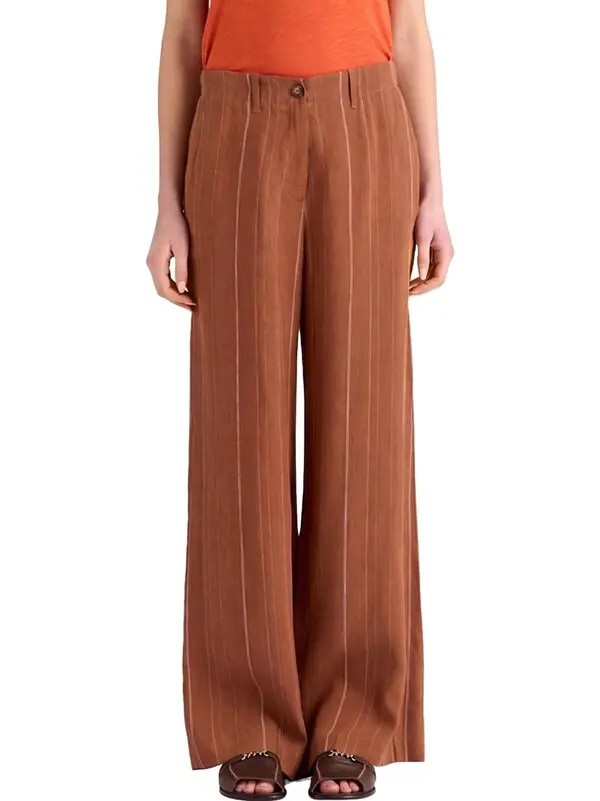Momoni Linen Blend Pinstriped Palazzo Trousers - Earth