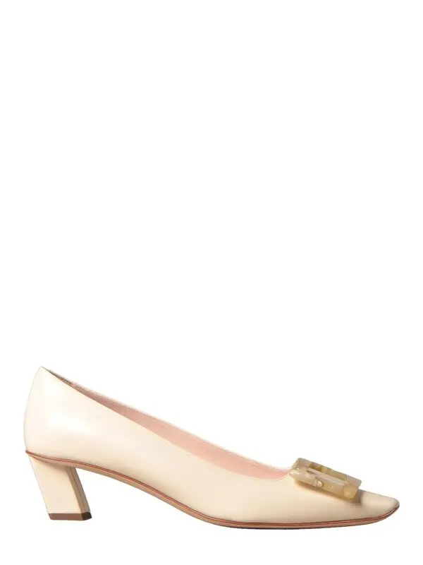 ROGER VIVIER Belle Vivier Square Toe Leather Pumps With Mother-of-pearl Buckle - White