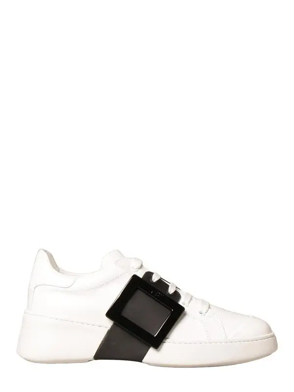 ROGER VIVIER Viv Skate Leather Sneakers With Buckle - White