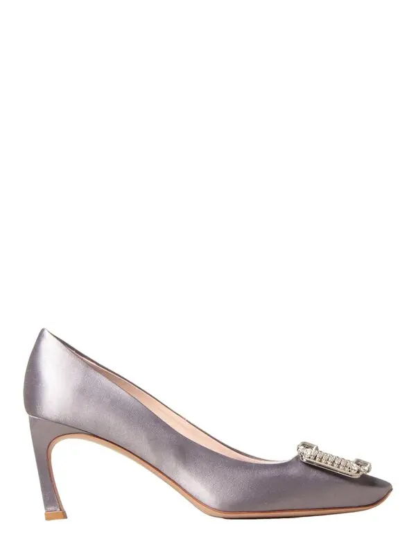 ROGER VIVIER Trompette Satin Pumps With Crystal Buckle - Pearl