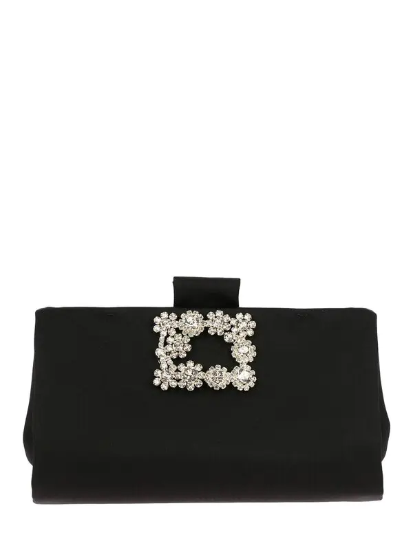 ROGER VIVIER Embellished Clutch With Metal Chain - Black