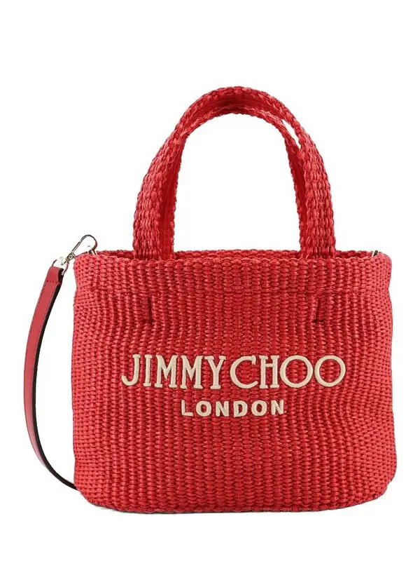 JIMMY CHOO Raffia Beach Bag With Embroidered Logo - Ruby