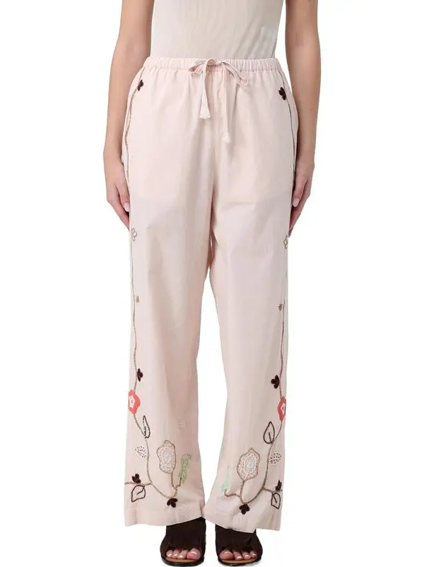 FORTE_FORTE Embroidered Cotton Trousers - Pink