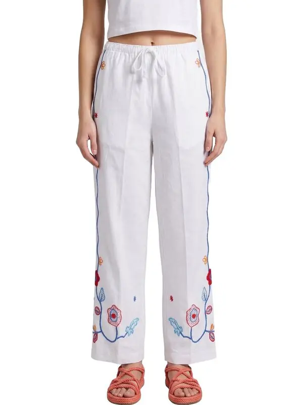 FORTE_FORTE Embroidered Linen Trousers - White