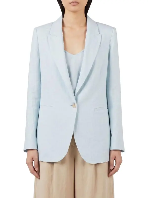FORTE_FORTE Single-breasted Linen Blazer - Gnawed Blue