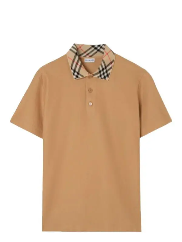 Burberry Check-trim Short Sleeved Polo Shirt - Light Brown
