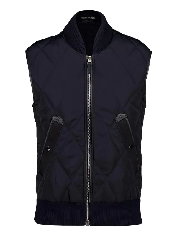 TOM FORD Diamond-quilted Leather-trim Gilet - Blue