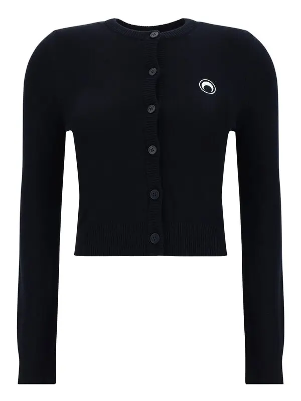 MARINE SERRE Core Button-up Knitted Cardigan With Crescent Embroidery - Black