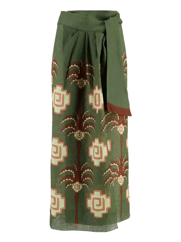Johanna Ortiz Amazon Echoes Linen Wrap Skirt - Green, Chocolate, Pink