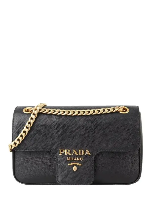 Prada Logo Chain Shoulder Bag - Black
