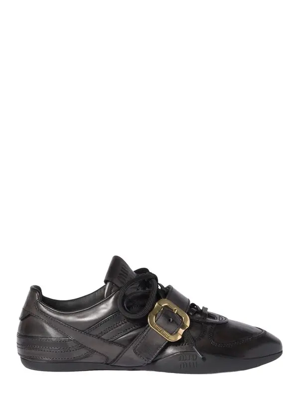 Miu Miu Leather Sneakers With Buckle Detailing - Black