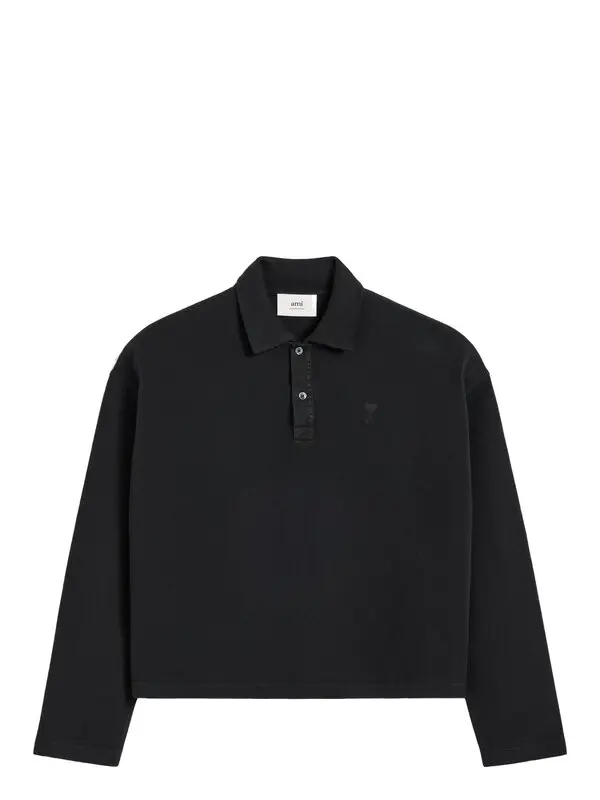 AMI Paris De Coeur Cropped Polo Shirt - Black