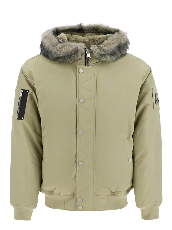 Moose Knuckles Denali Satin Bomber Jacket With Fur Trimmed Hood - Green