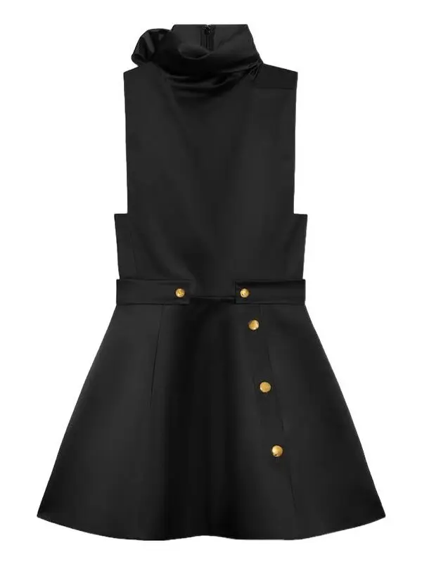 Celine Silk High Collar Dress - Black