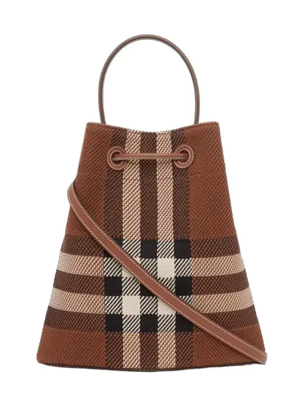 Burberry Tb Checked Knitted Bucket Bag - Brown
