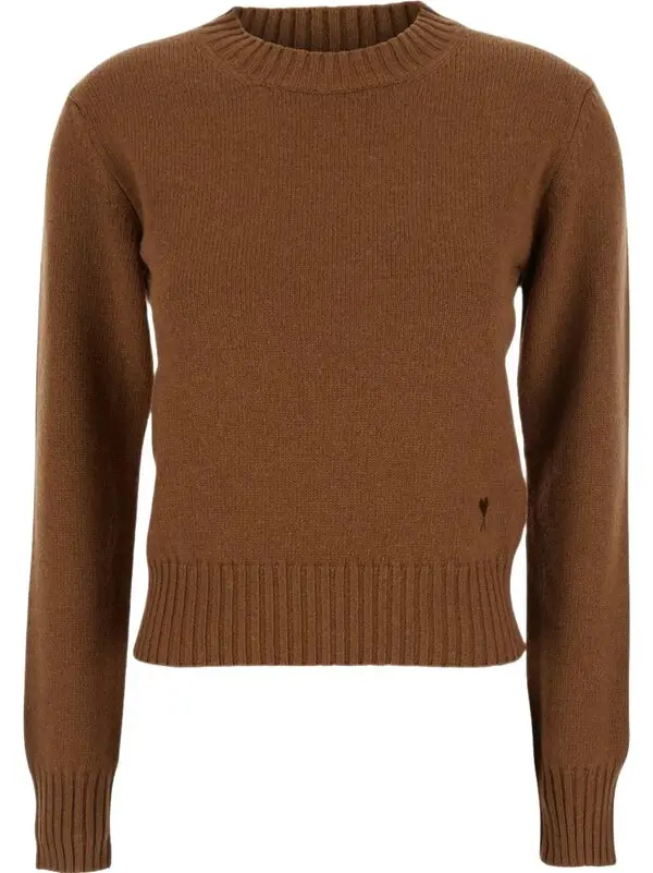 Ami De Coeur Embroidered Crew Neck Sweater - Brown