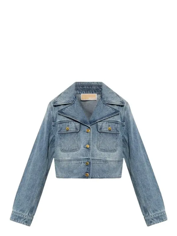 Michael Kors Cropped Denim Jacket With Classic Lapels - Blue