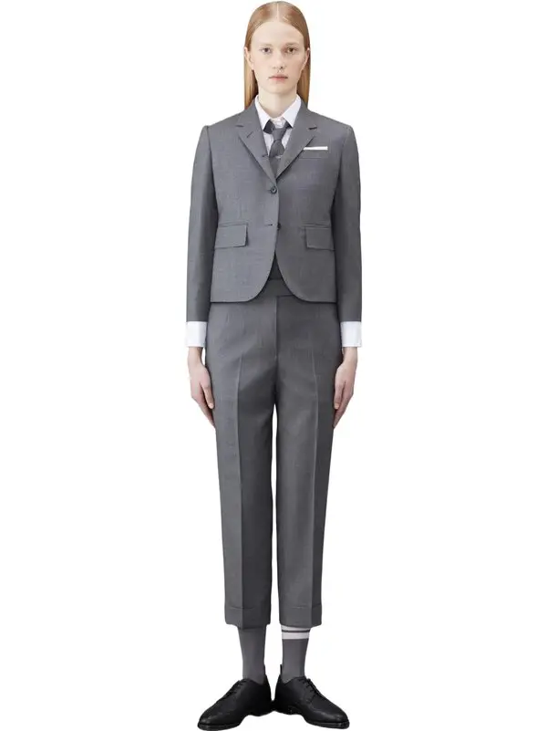 Thom Browne High-waisted Straight Leg Trousers With Signature Striped Loop - Medium Gray