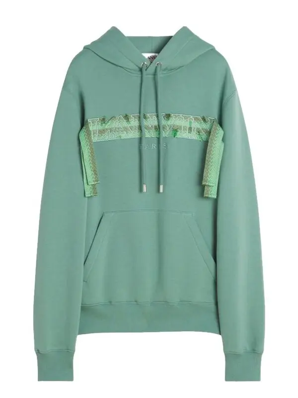 LANVIN Curb-lace Drawstring Hoodie - Gray-green