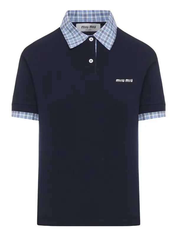 Miu Miu Embroidered Short Sleeve Polo Shirt - Blue