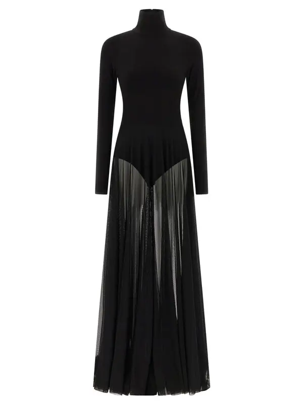 Norma Kamali Long Sleeve Turtleneck Mesh Maxi Dress - Black