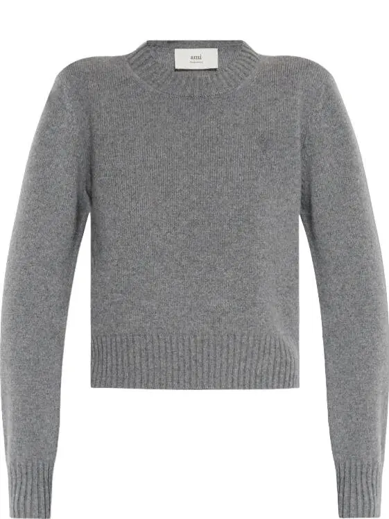 Ami De Coeur Logo-embroidered Cropped Jumper - Gray