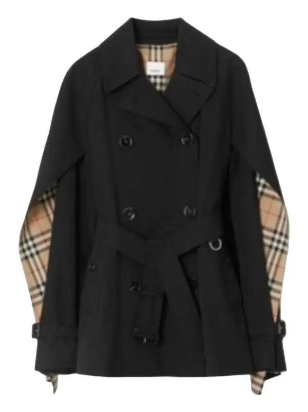 Burberry Cape-sleeve Cropped Belted Trench Coat - No