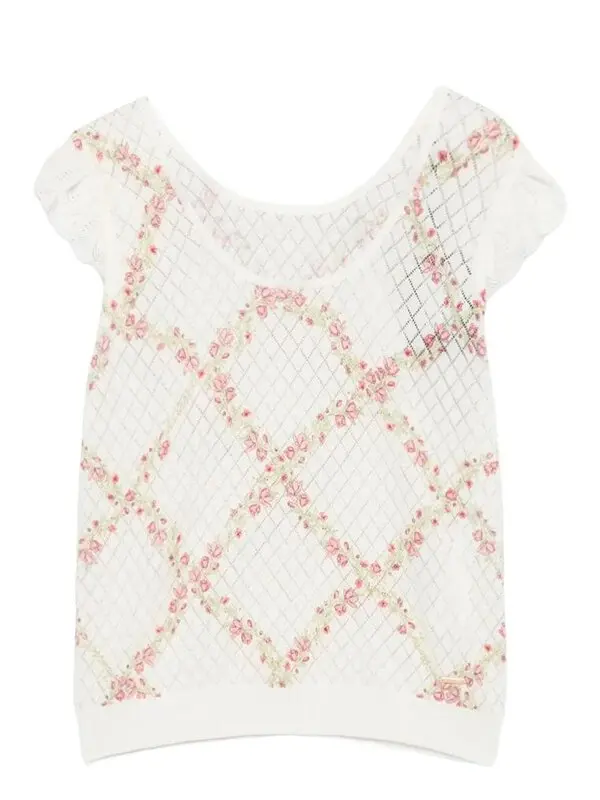 TWINSET Floral Print Short Sleeve Sweater - Nude