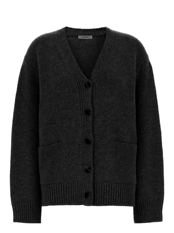 THE ROW V-neck Long-sleeve Cardigan With Ribbed Details - Black