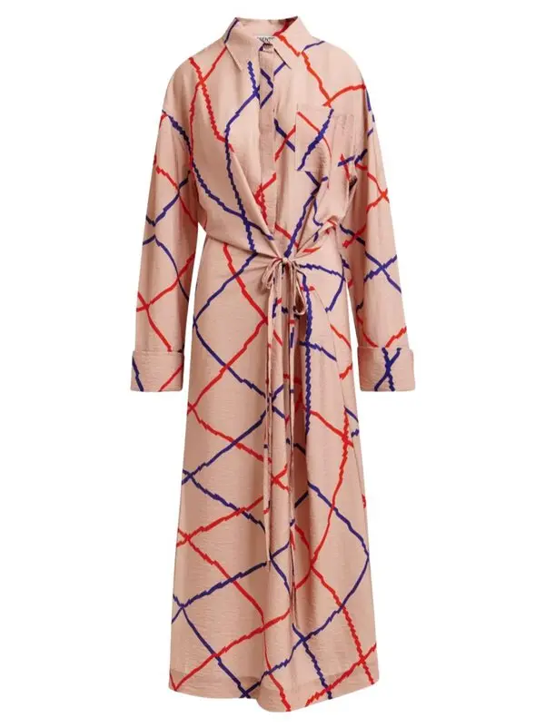 Essentiel Antwerp Printed Long Sleeve Shirt Dress - Blue/light Pink/red