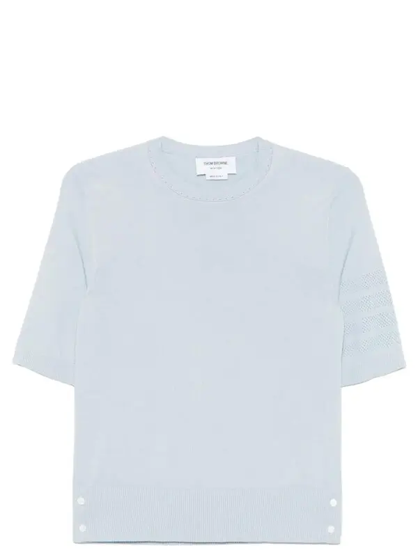 Thom Browne Striped Knitted Top With Ribbed Accents - Sky Blue