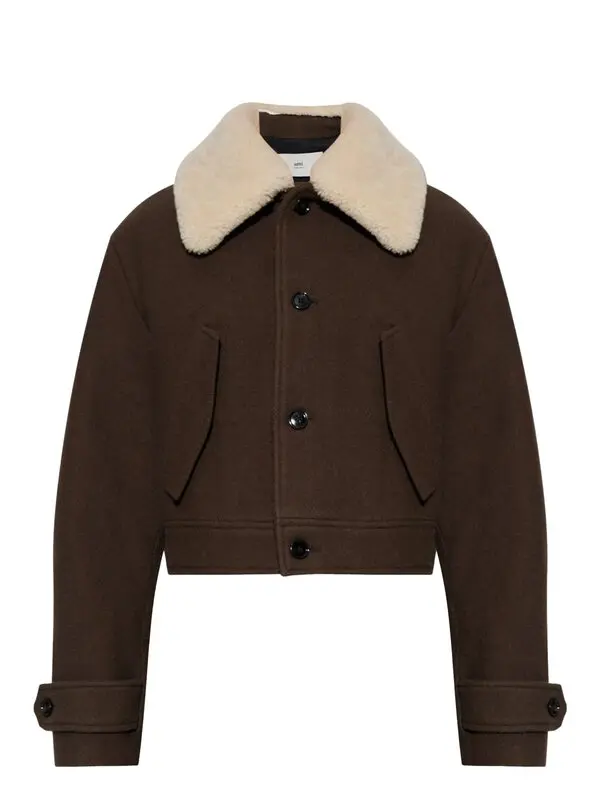 Ami Shearling Collar Bomber Jacket - Brown