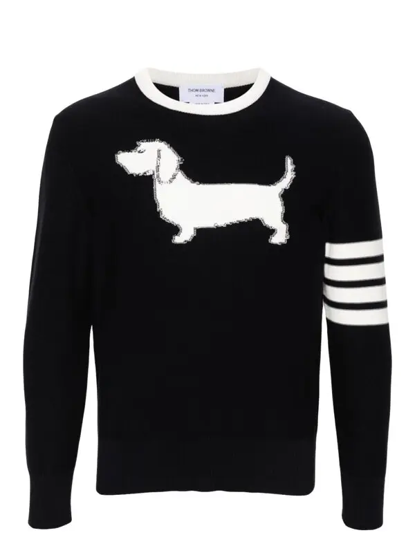 Thom Browne Hector Sweater With Four Stripes Detail - Navy Blue