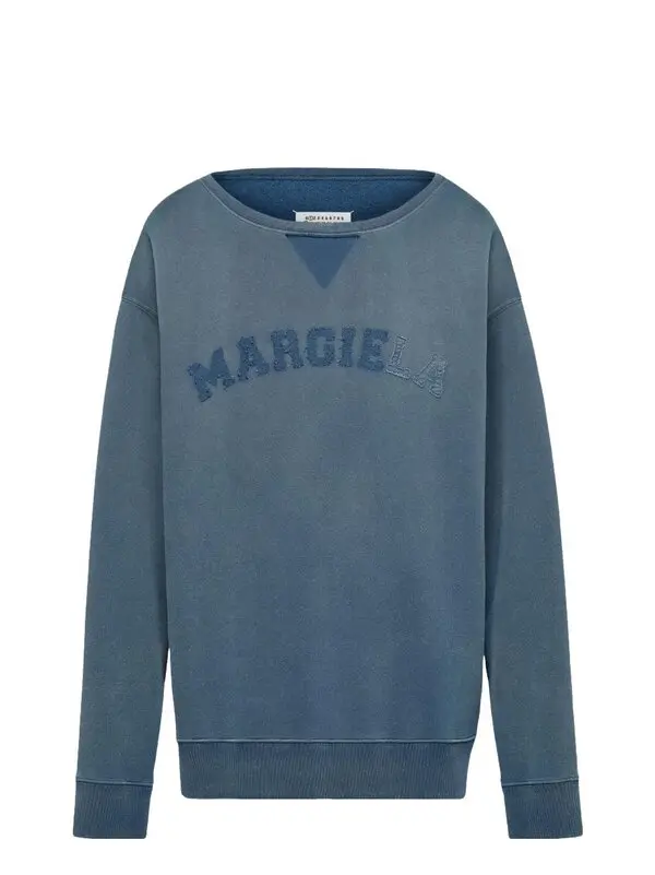 MAISON MARGIELA Logo Detailed Crewneck Sweatshirt - Blue