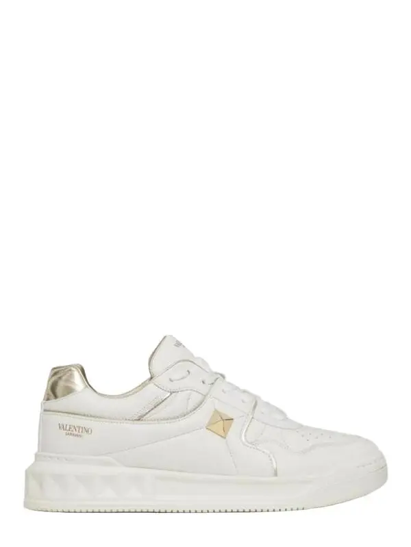 Valentino Garavani One Stud Paneled Low Top Sneakers - Ivory/gold