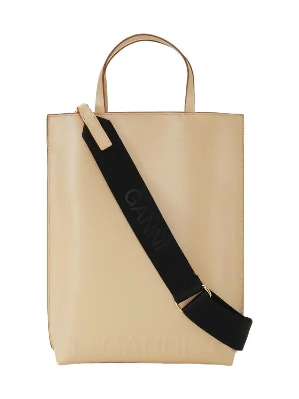 GANNI Logo Shoulder Bag - Nude