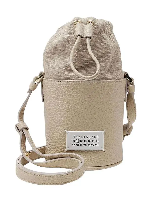 MAISON MARGIELA Logo-patch Grained Leather Bucket Bag - Apricot