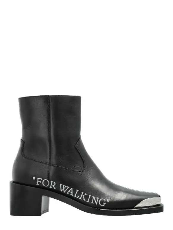 Off-White Square Toe Zip-up Boots - Black