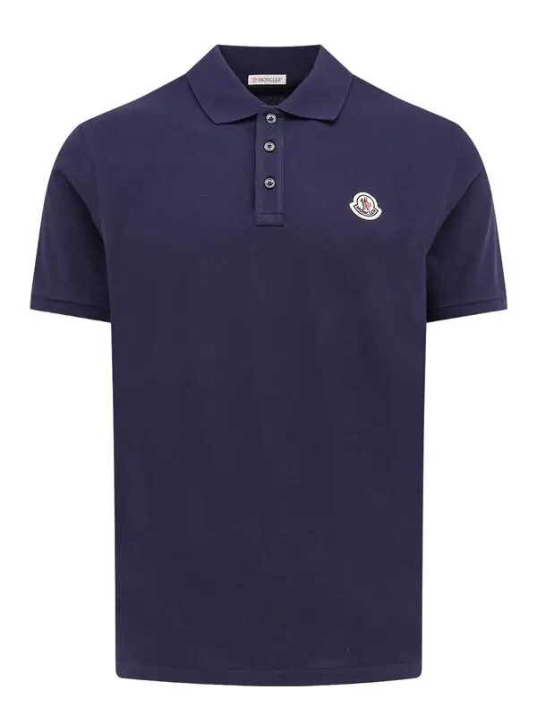 Moncler Logo Patch Short Sleeved Polo Shirt - Blue