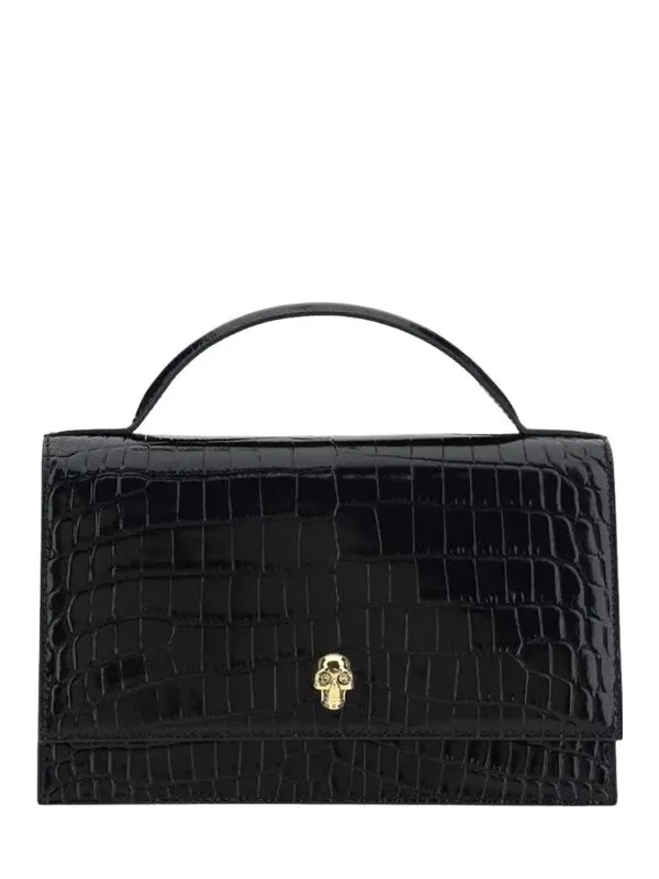Alexander McQueen Embossed Skull Motif Shoulder Bag - Black