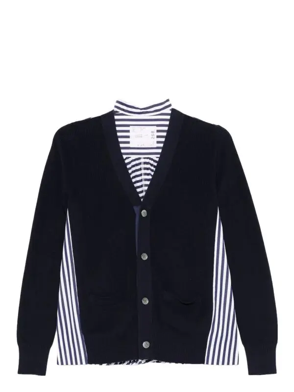 Sacai Cotton Cardigan With Contrast Stitching - Black