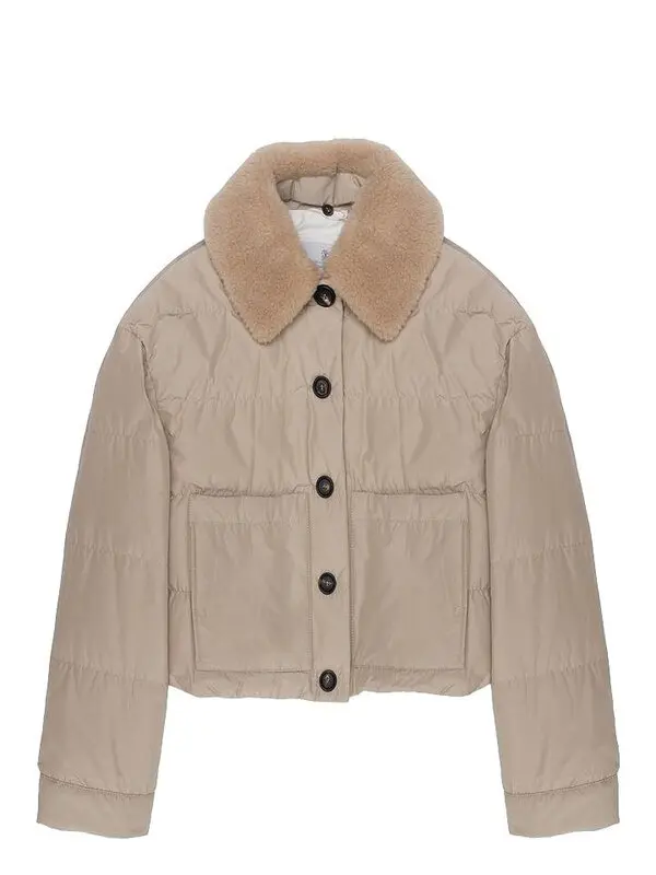 Brunello Cucinelli Long Sleeve Cotton-padded Jacket With Classic Collar - Light Brown