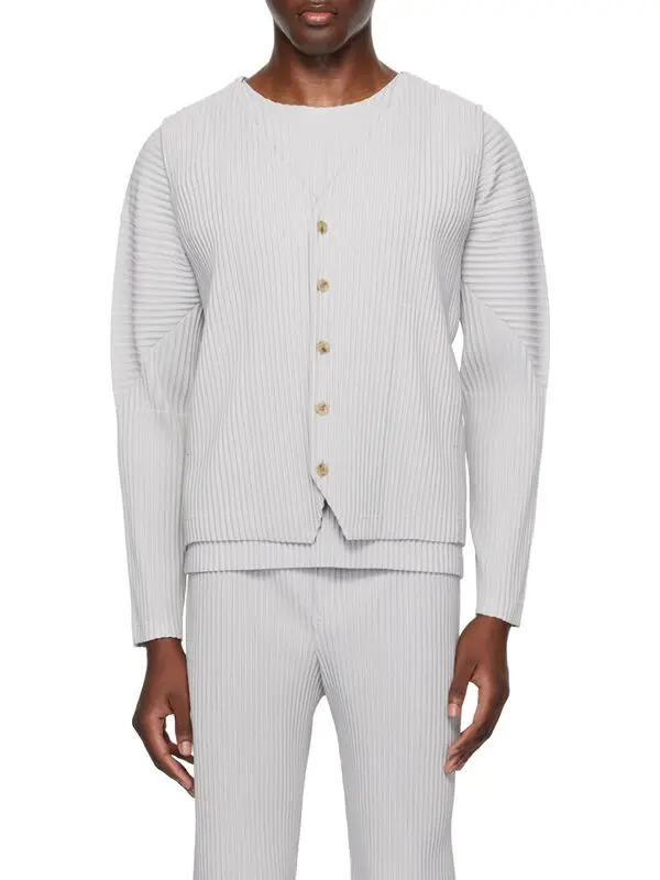 Issey Miyake Pleated V-neck Vest - Grey